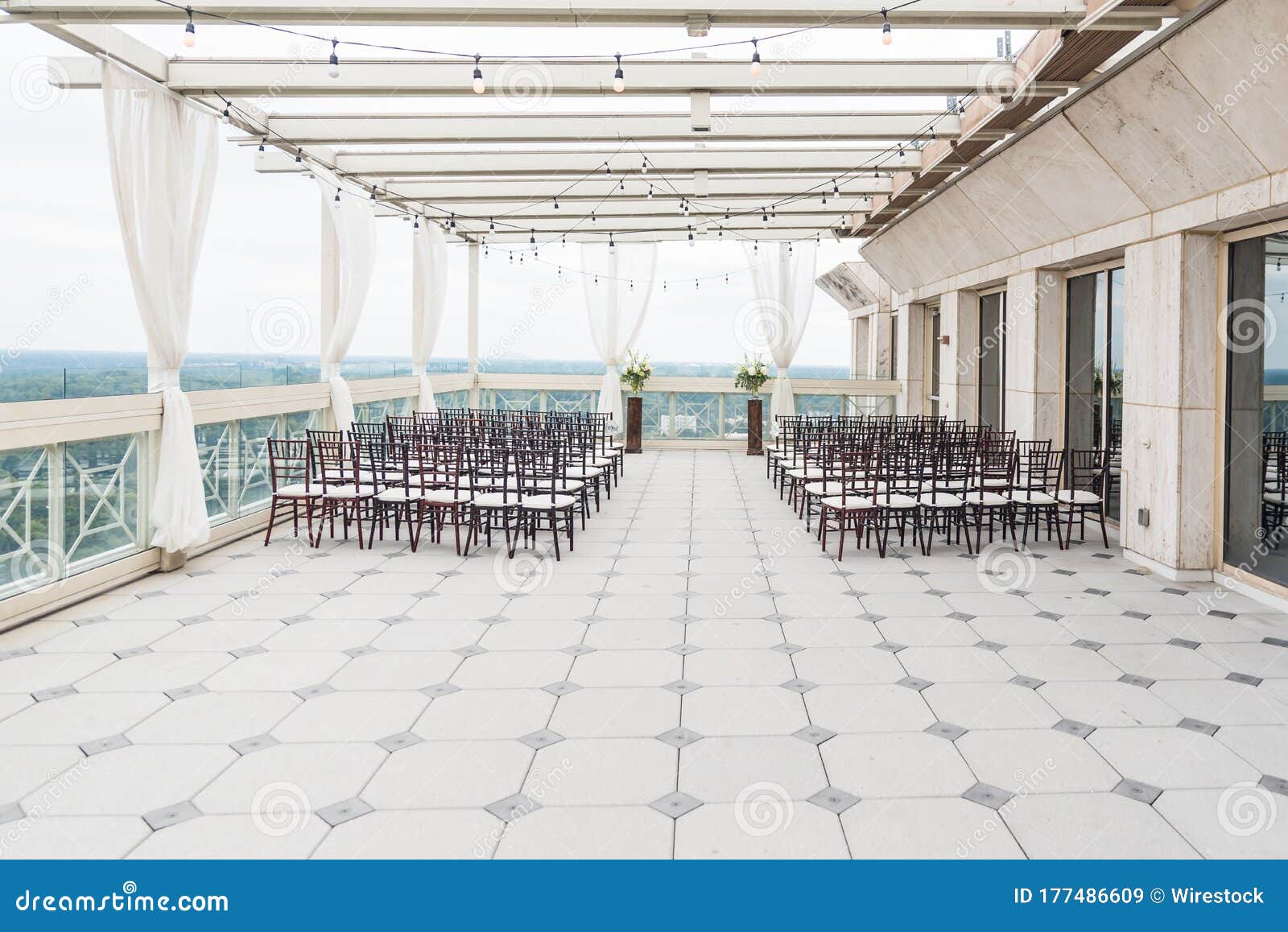 Empty Beautiful Wedding Venue by the Sea with a Lot of Chairs Stock ...
