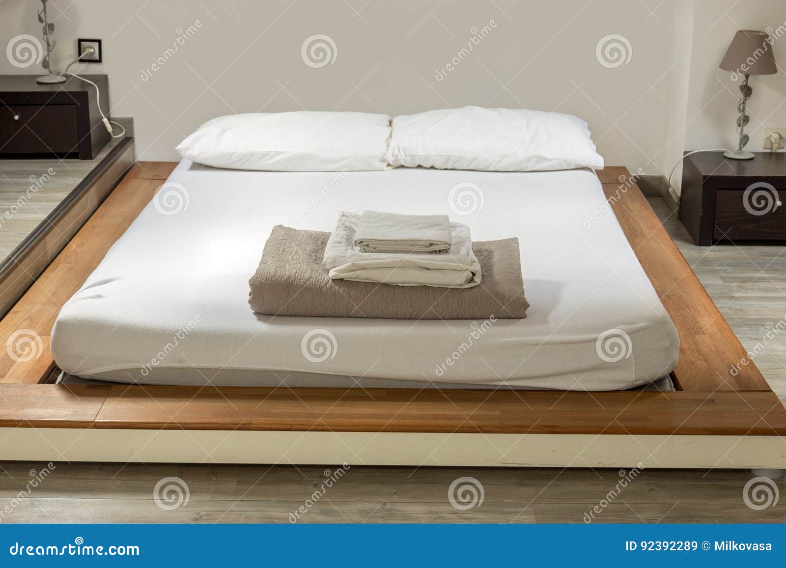 Empty bed in the bedroom stock image. Image of natural - 92392289