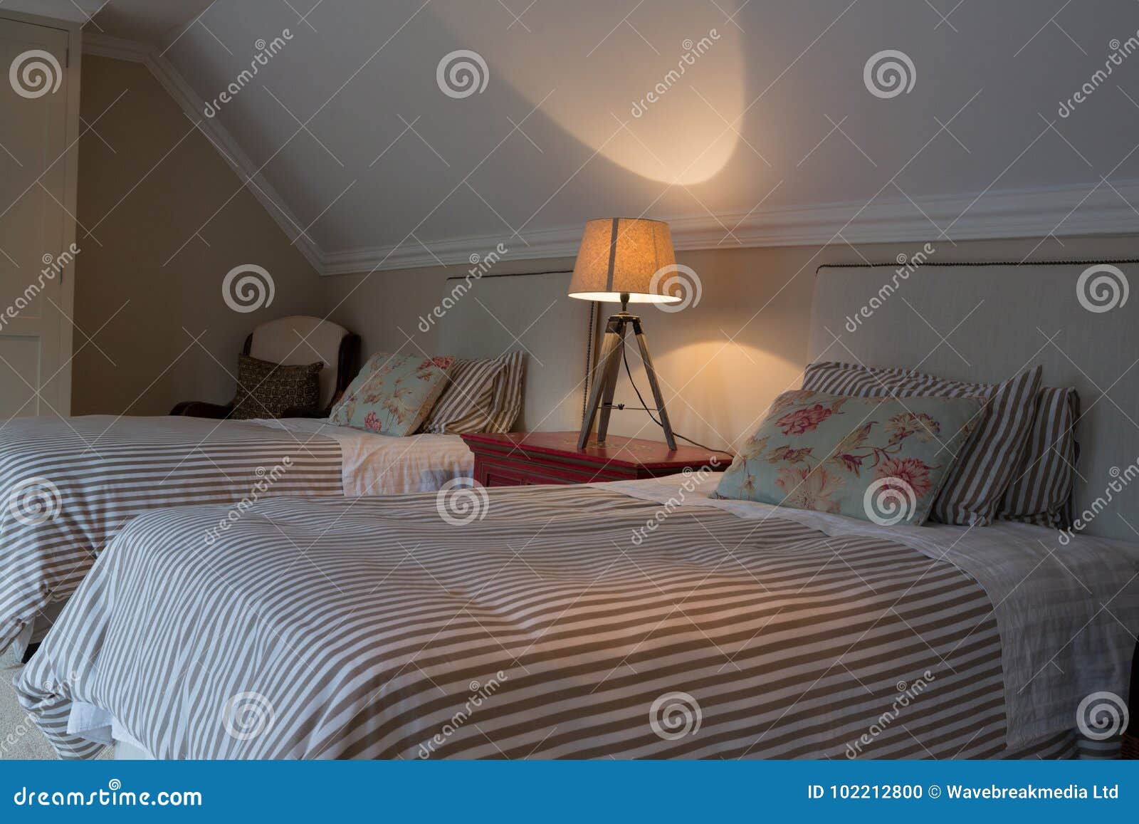 Empty bed in bedroom stock photo. Image of home, lavish - 102212800