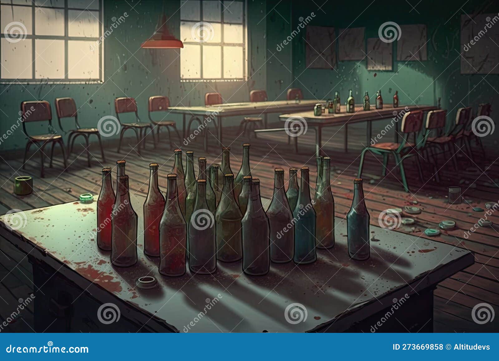 Empty Beer Glasses and Bottles on Table in Large Room after Party Stock ...