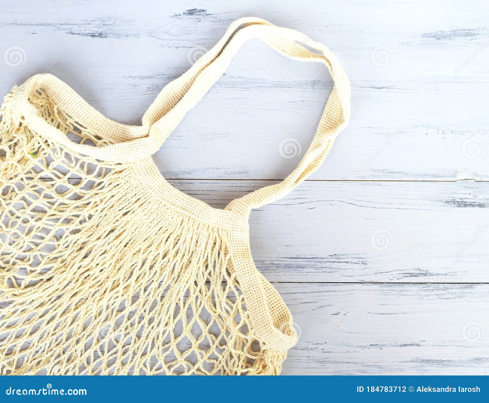 Empty Beige Net Bag on Wooden Background Stock Photo - Image of vintage ...