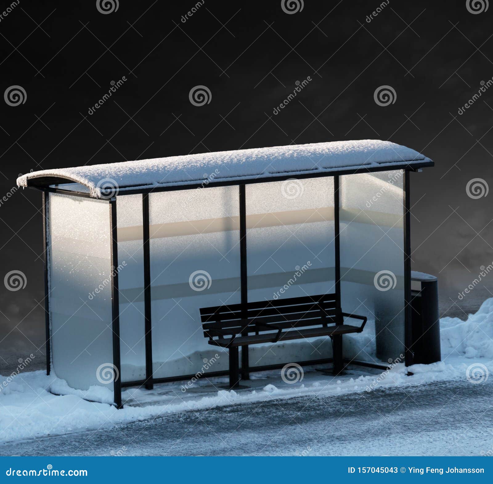 Empty Bench in Bus Stop in Winter Stock Image - Image of empty, snow ...