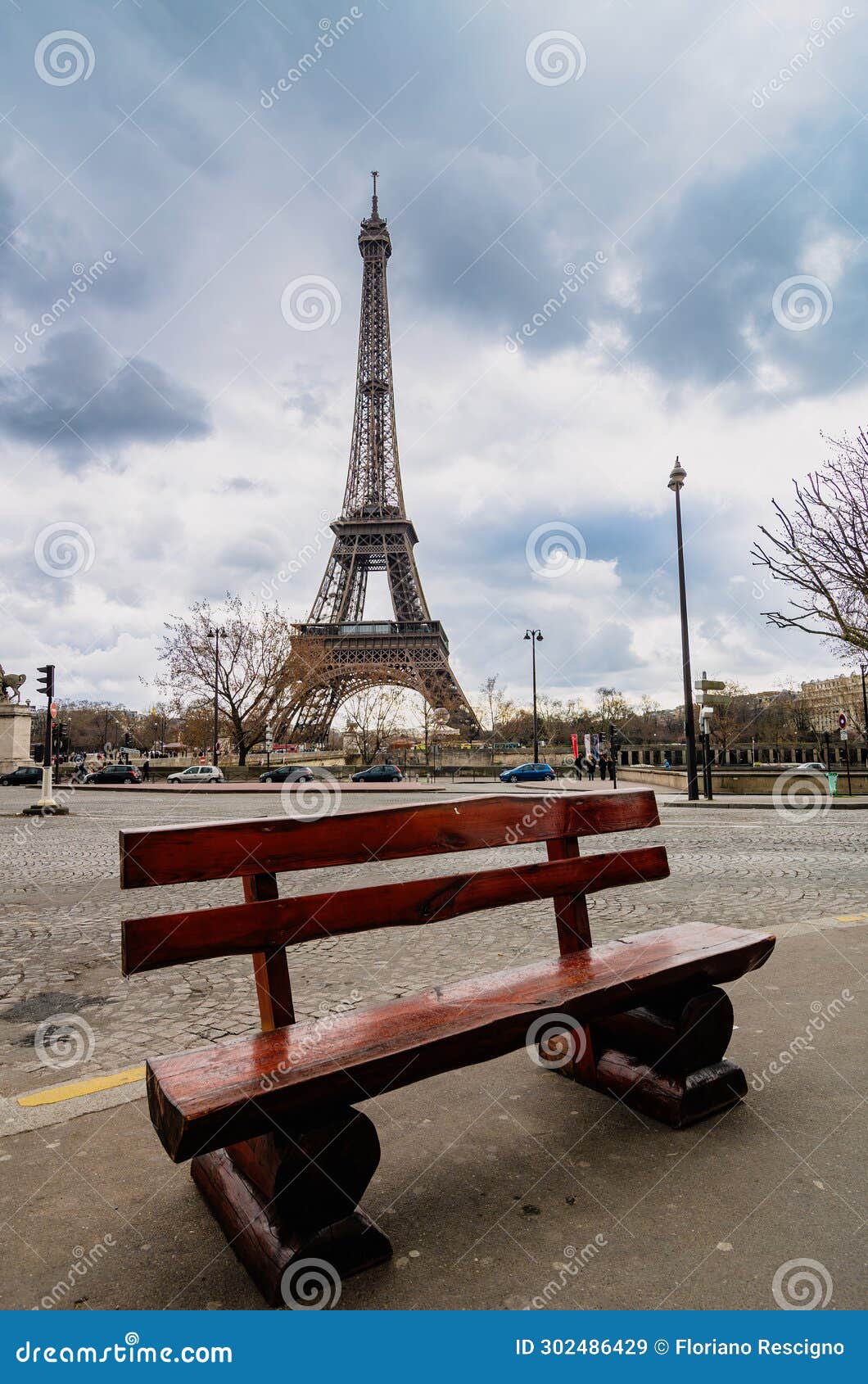 Paris, Empty Bench with Eiffel Tower in the Background Stock Image ...
