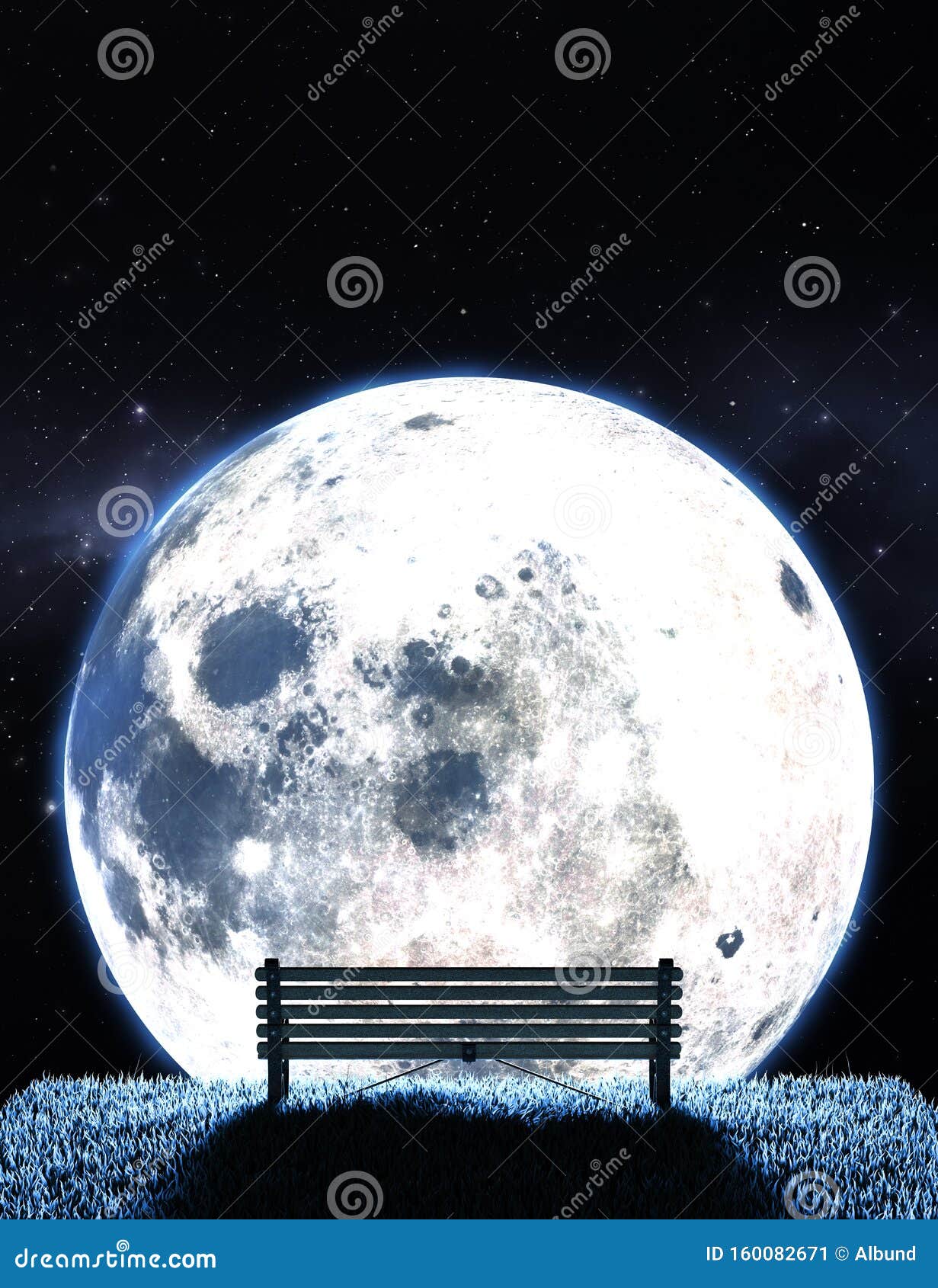 Empty Bench and Moon Silhouette Stock Illustration - Illustration of ...