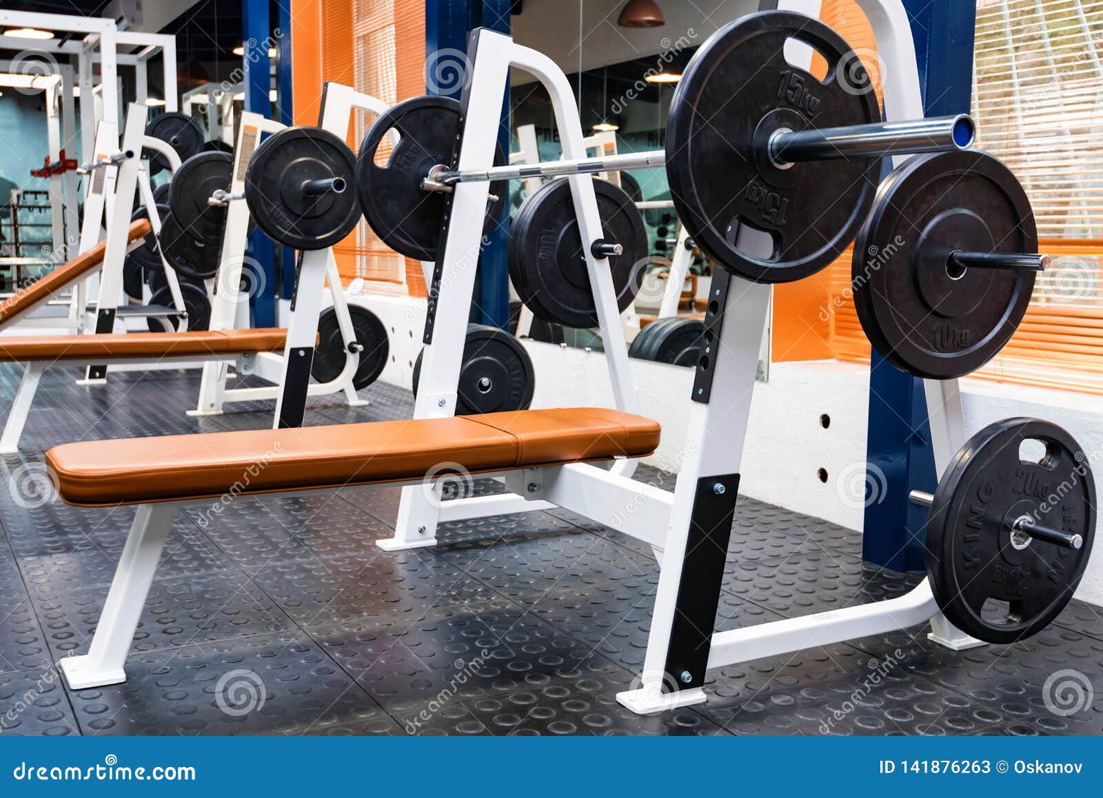 Empty Bench Press Exercise Machine in Modern Gym Stock Image - Image of ...