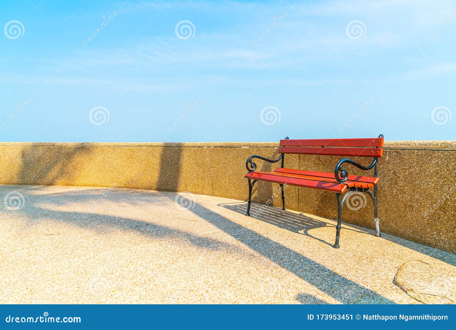 Empty Bench with Sea Beach Background Stock Image - Image of summer ...