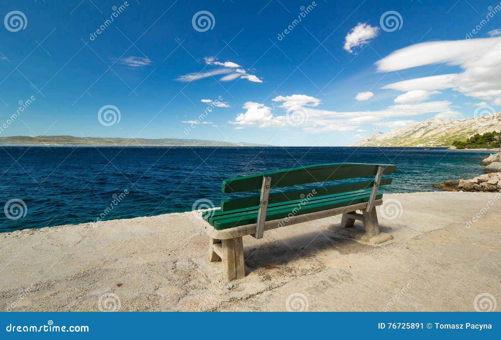 Empty Bench by the Sea, Beautiful Landscape Stock Image - Image of ...