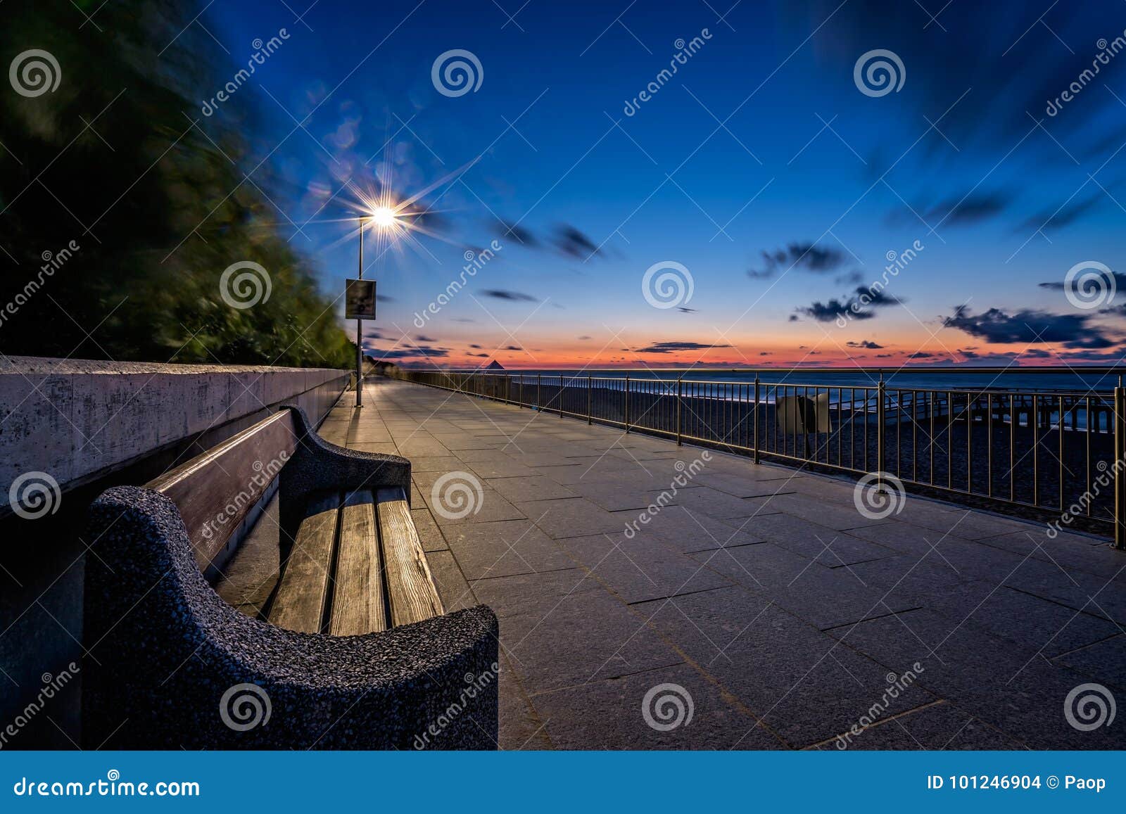 Bench on a Promenade at Sunset Stock Photo - Image of idyllic ...