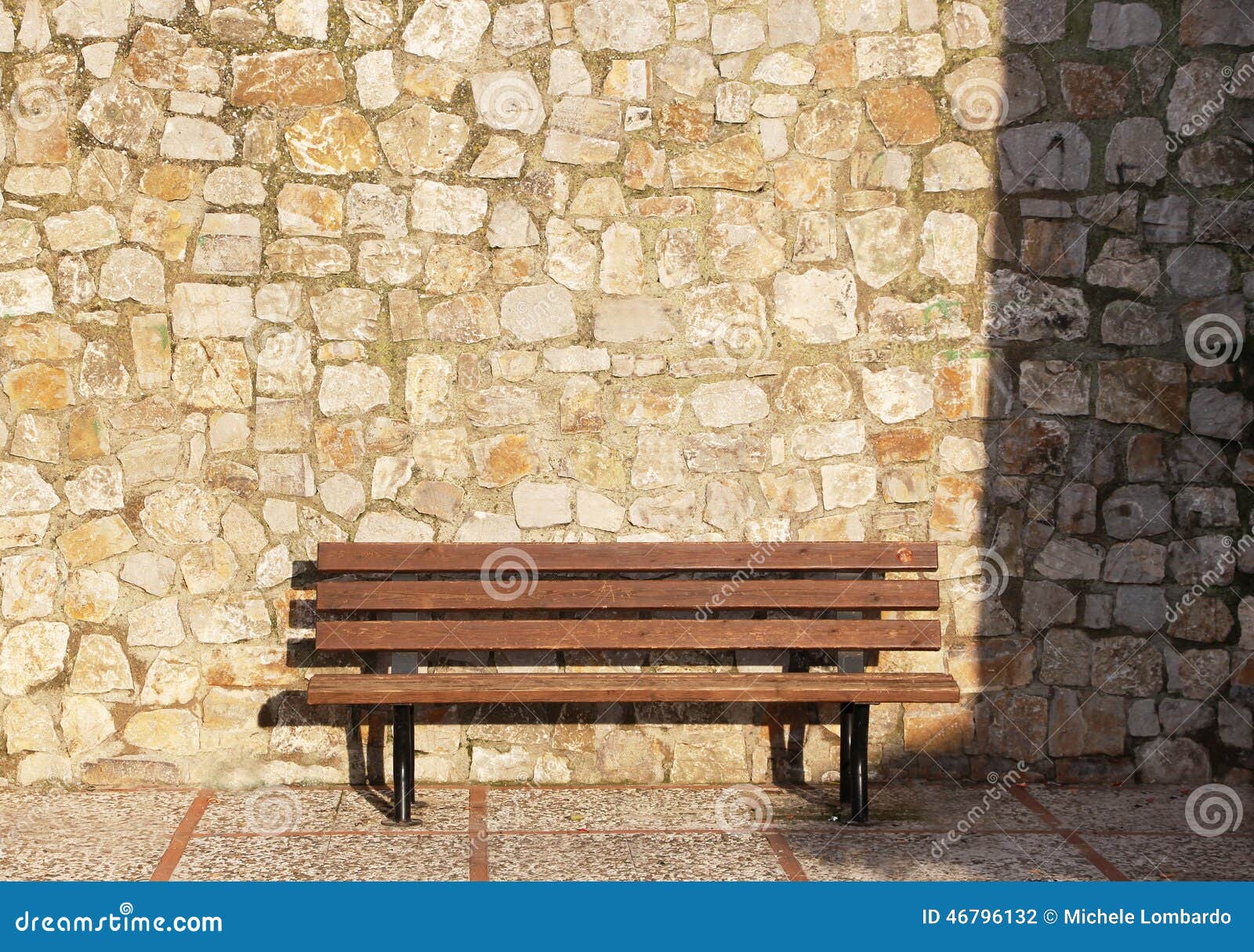An Empty Bench, Stone Blocks Background Stock Photo - Image of ...