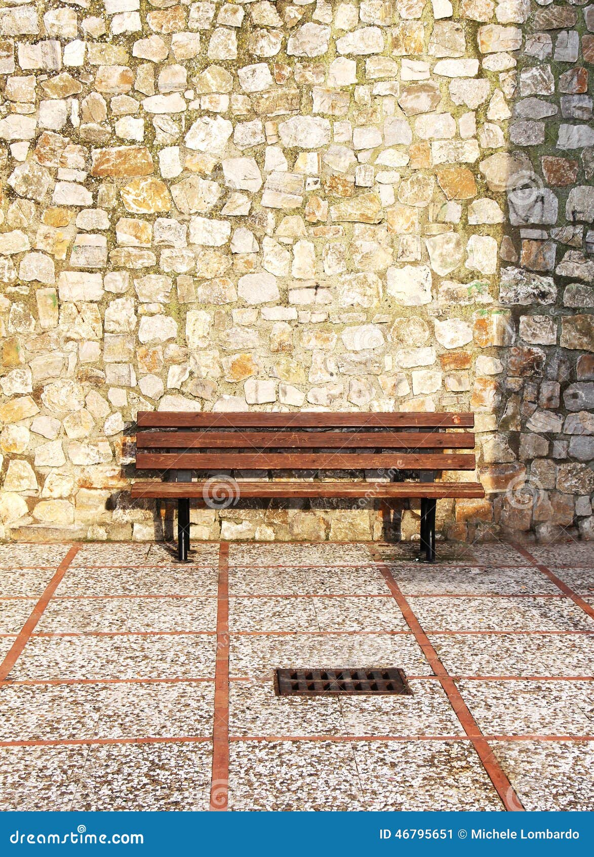 An Empty Bench, Stone Blocks Background Stock Image - Image of ...