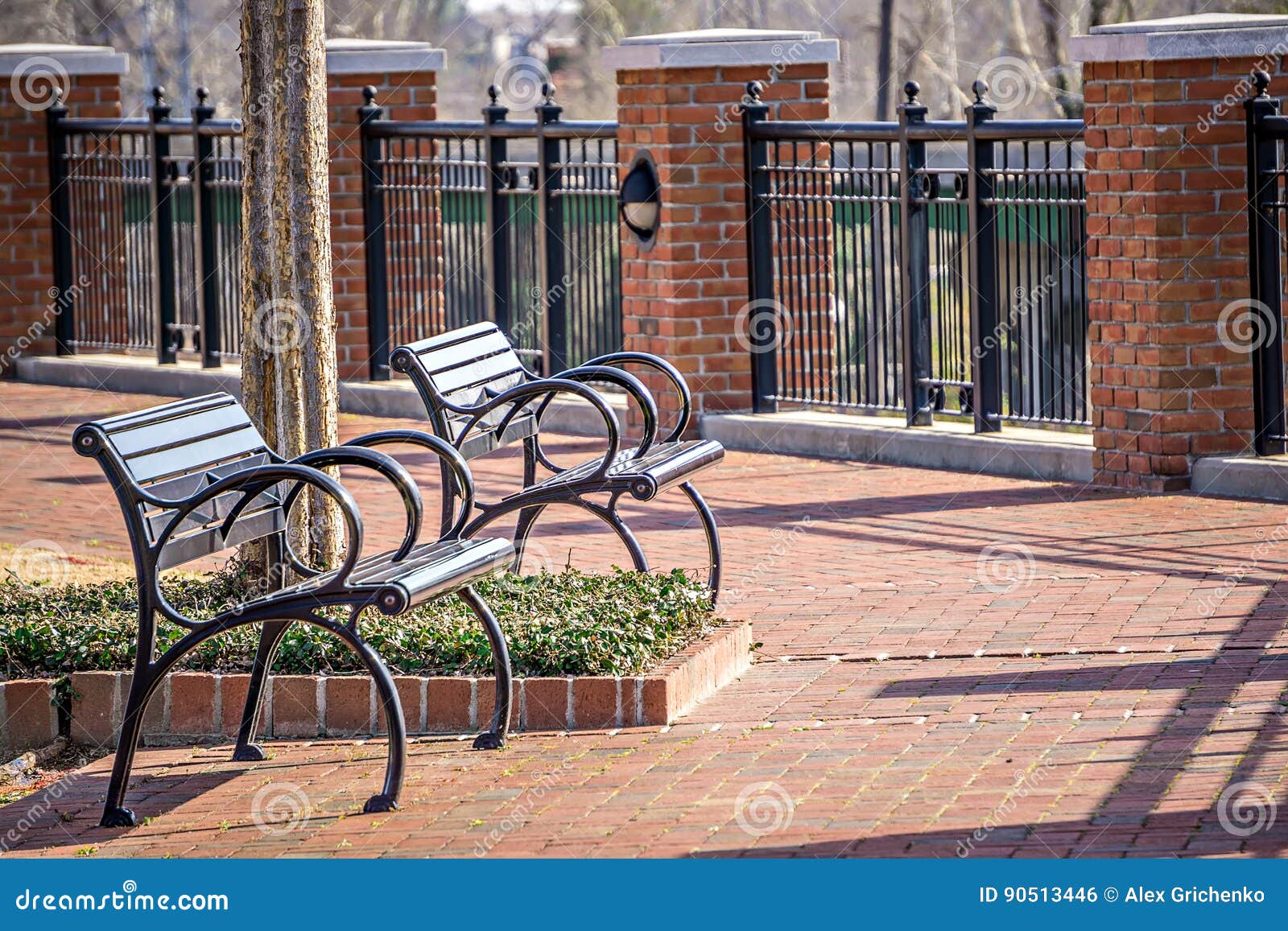 Empty Benches in a City Park in Spring Stock Photo - Image of fall ...