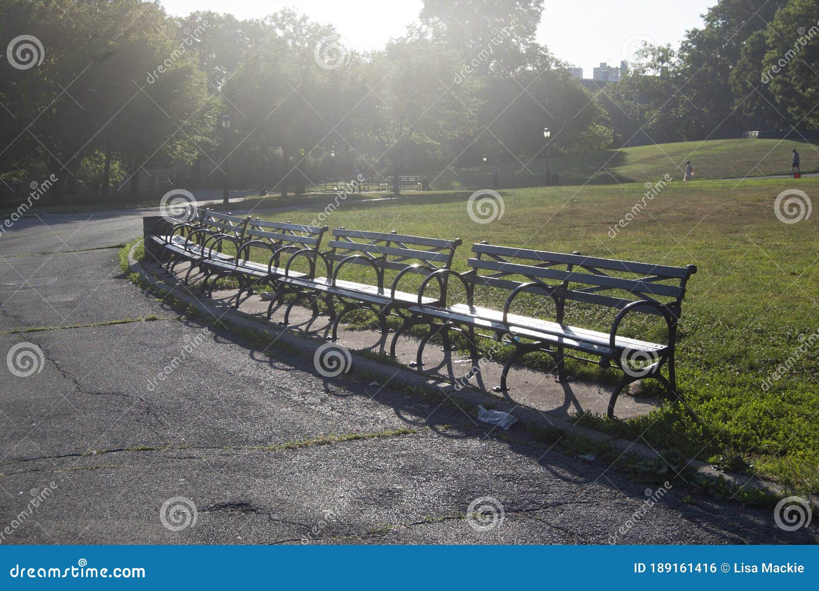 Empty Benches in Sunset Park, Brooklyn Stock Photo - Image of summer ...