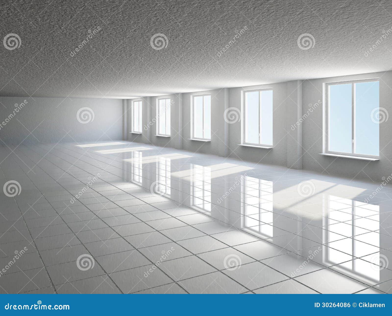 Empty big hall with window stock illustration. Illustration of estate ...