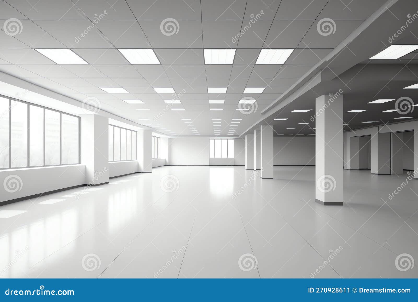 Empty Big Office Interior. Modern Spacious Empty Light Hall Room with ...