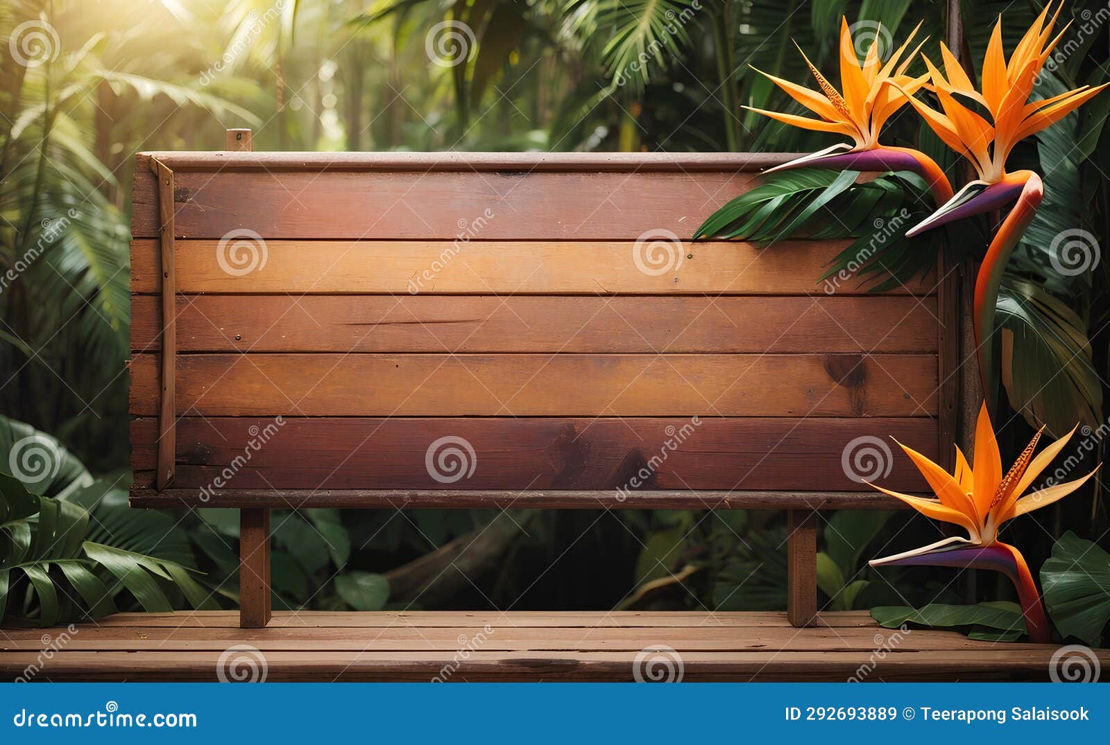 Empty Big Wooden Sign with Tropical Jungle Background Stock ...