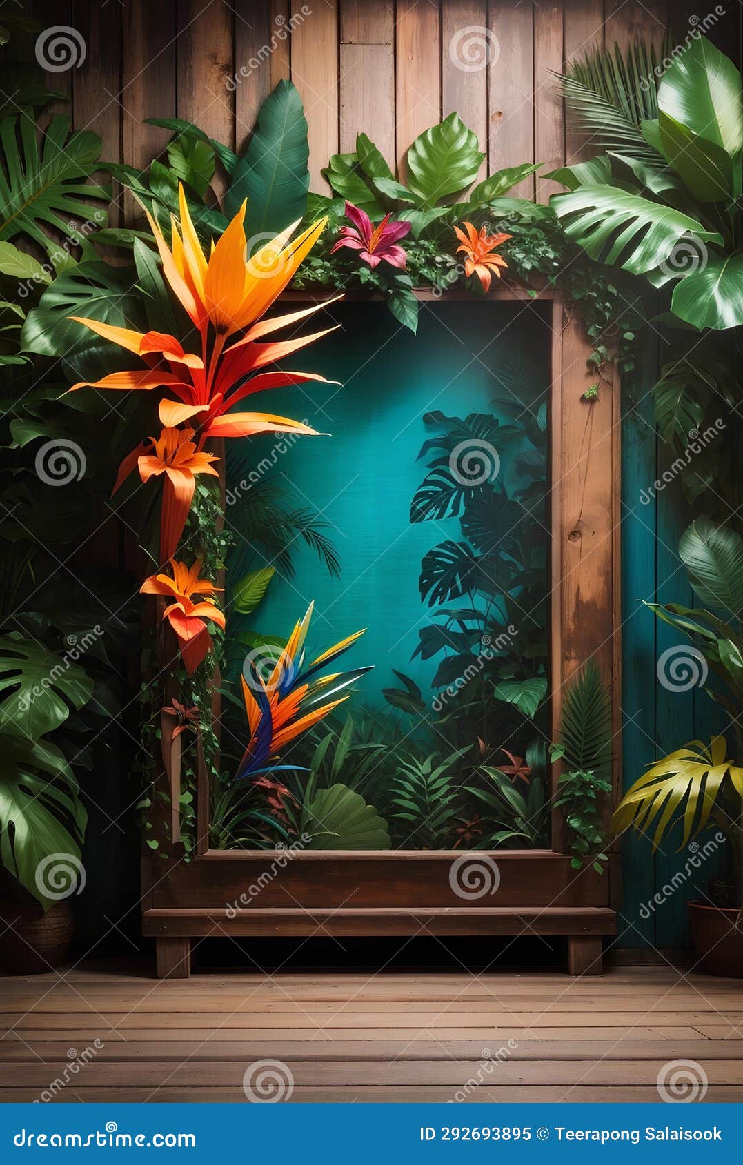 Empty Big Wooden Sign with Tropical Jungle Background Stock ...