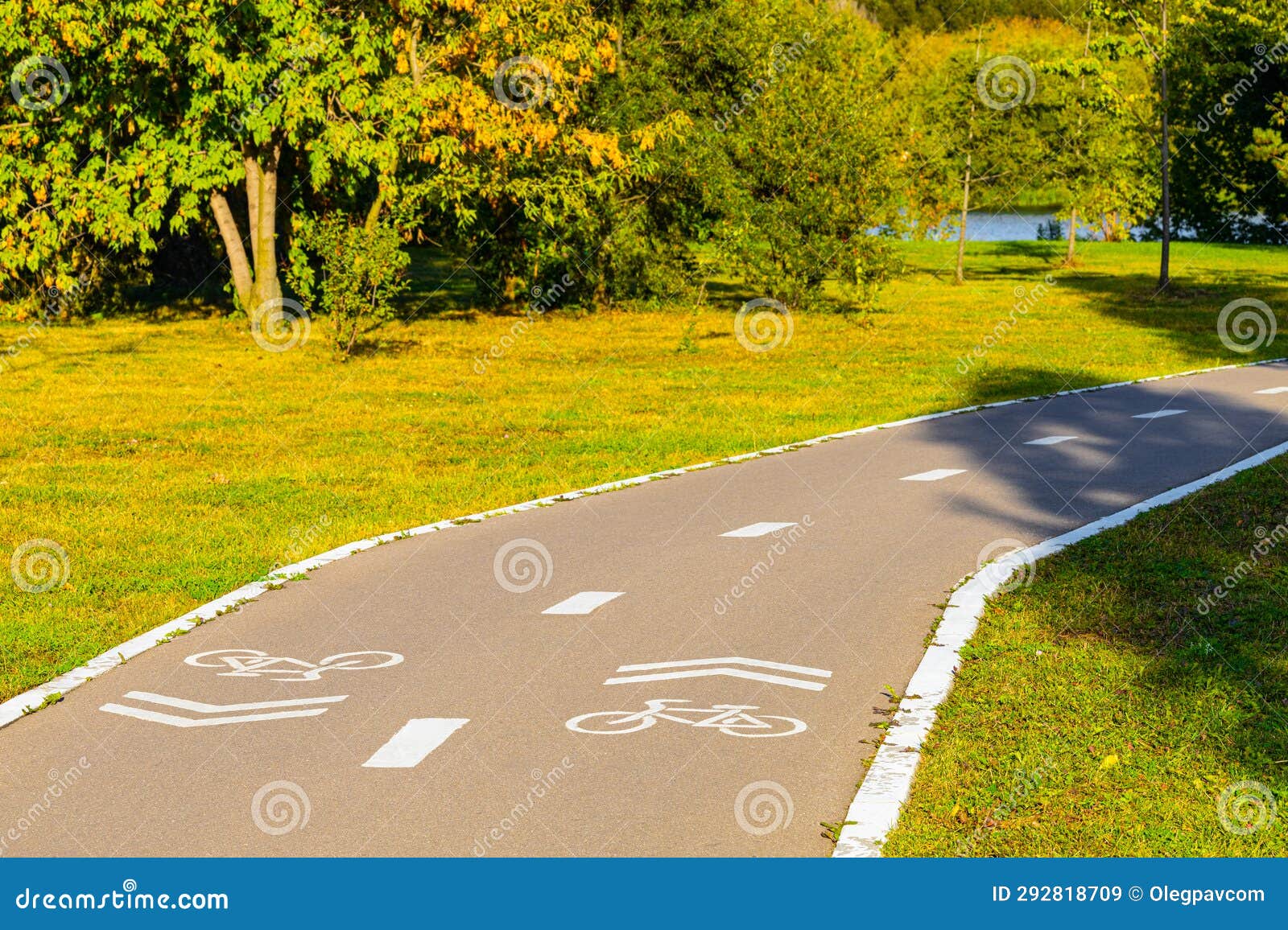 Empty Bike Path with Markings in the Park Stock Image - Image of sign ...