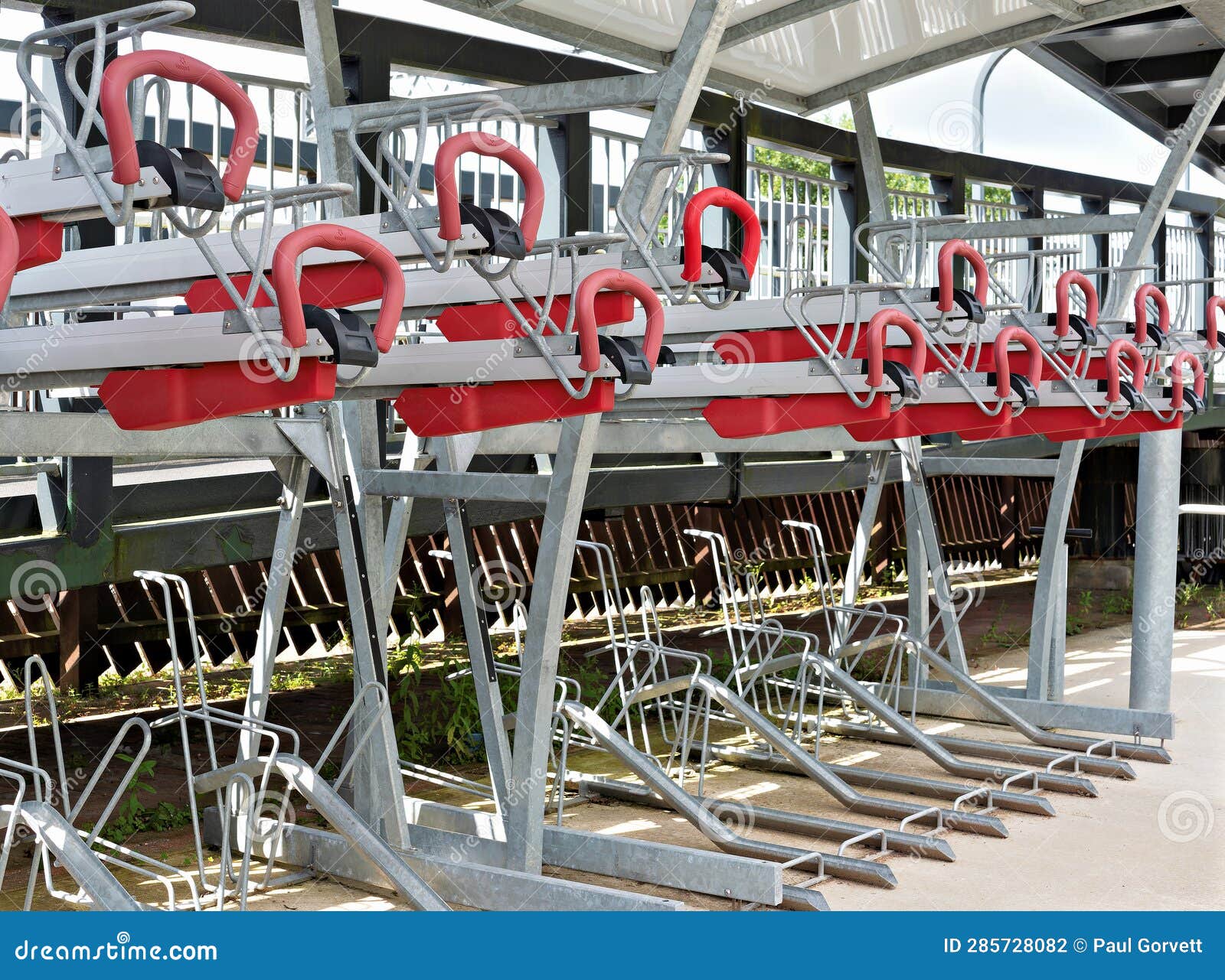 Empty Bike Rack at the Train Station for Commuters To Securely Lock ...