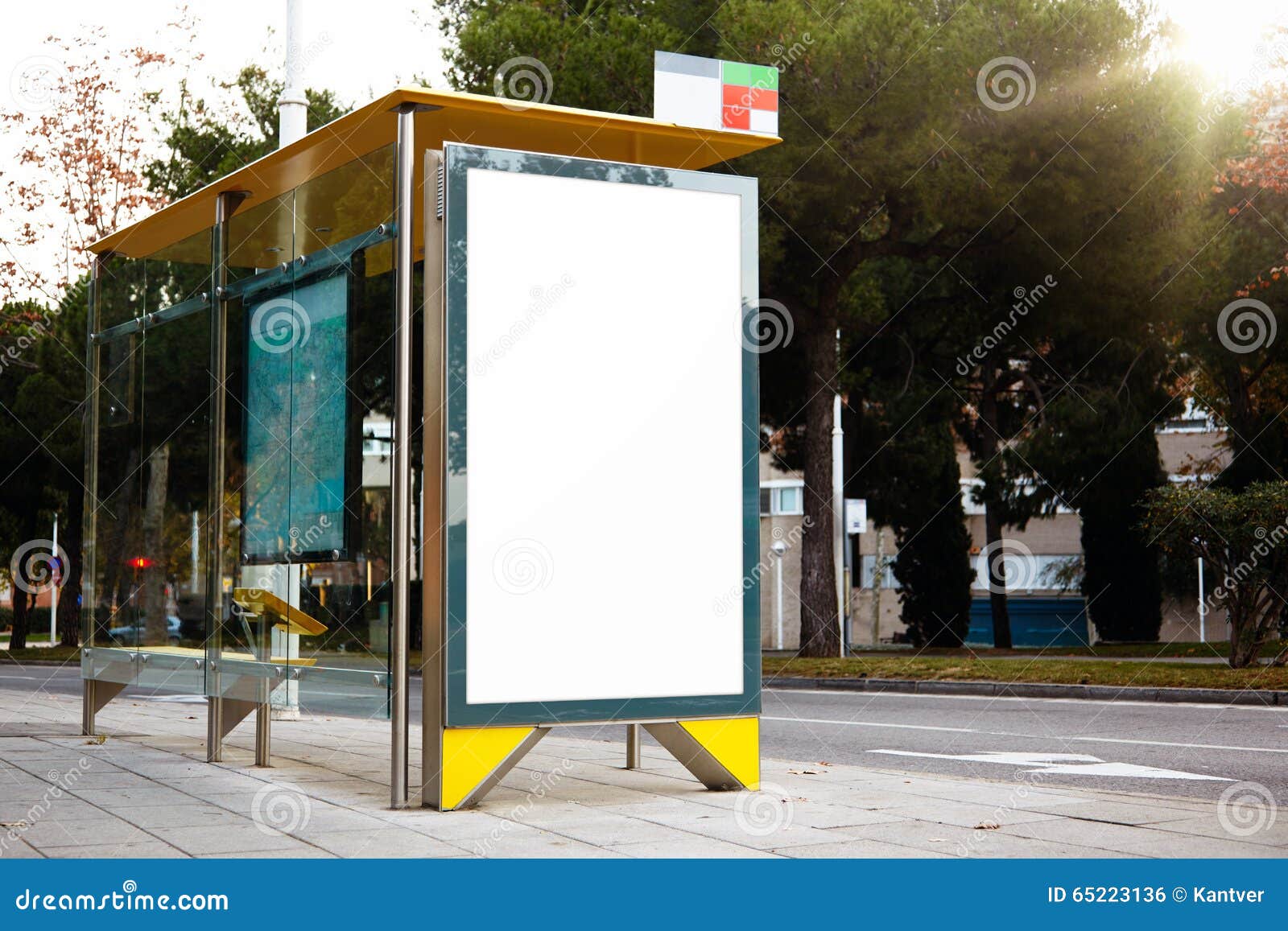 Empty Billboard on the Bus Stop. Horizontal Stock Photo - Image of ...