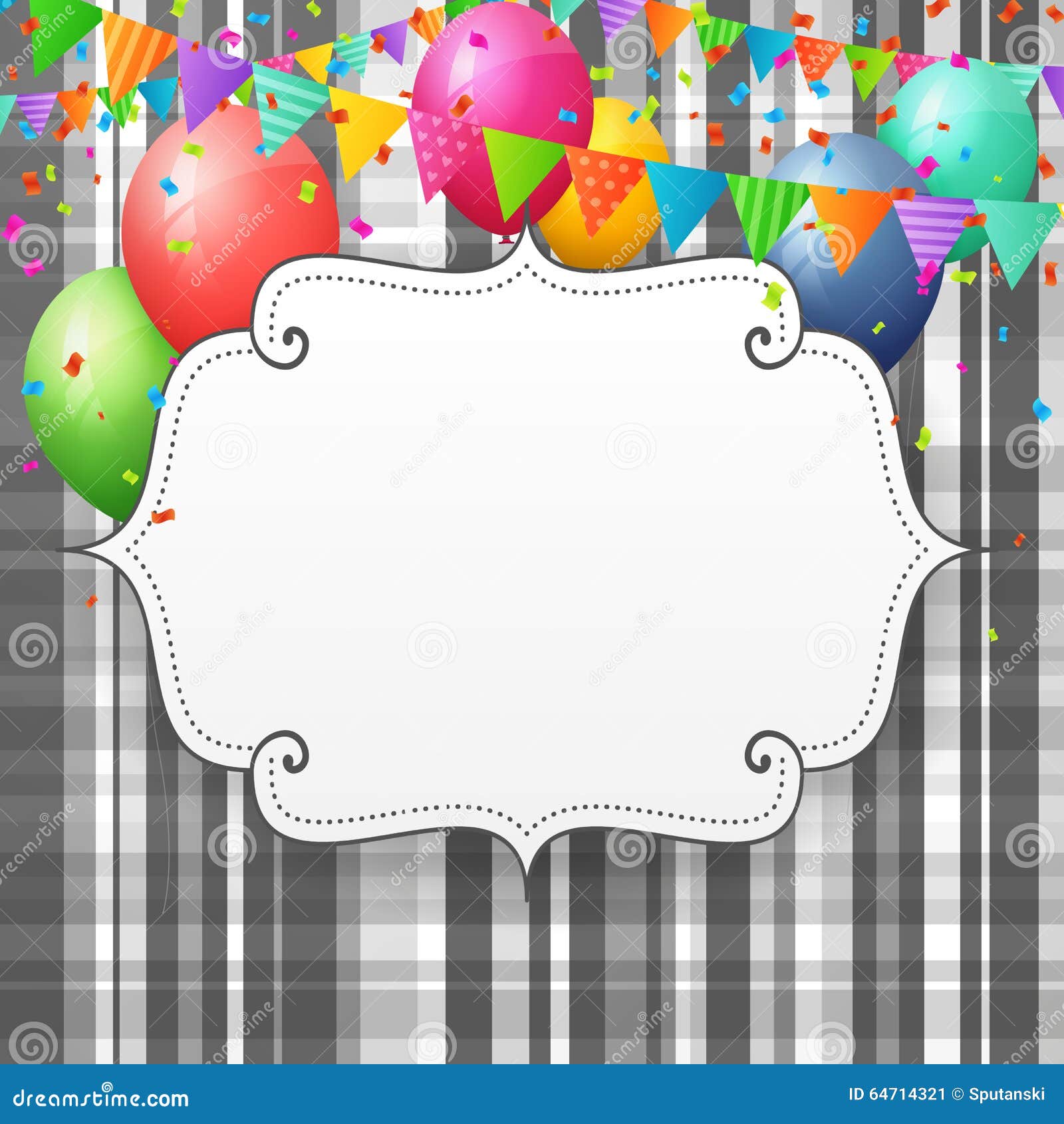Empty Birthday Greeting Card with Balloons and Flags Stock Vector ...