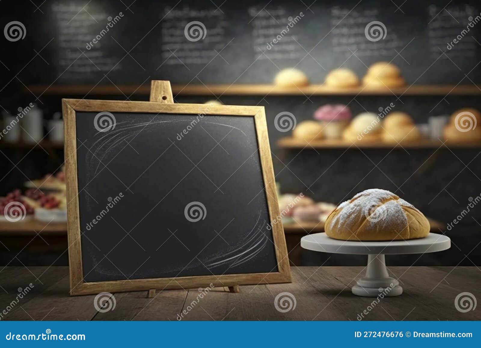 Empty Black Board on Blurred Background of Bakery. AI Generated Stock ...