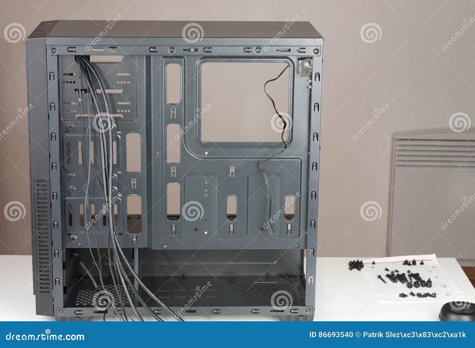 Empty Black Computer Chassis with Screws on Table. Stock Photo - Image ...