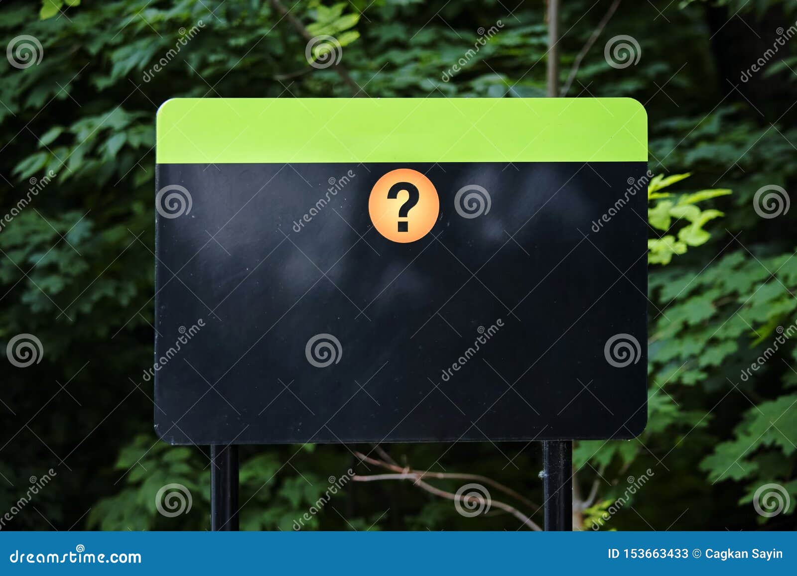 Empty Black and Green Metal Sign Board with a Question Mark on it in ...