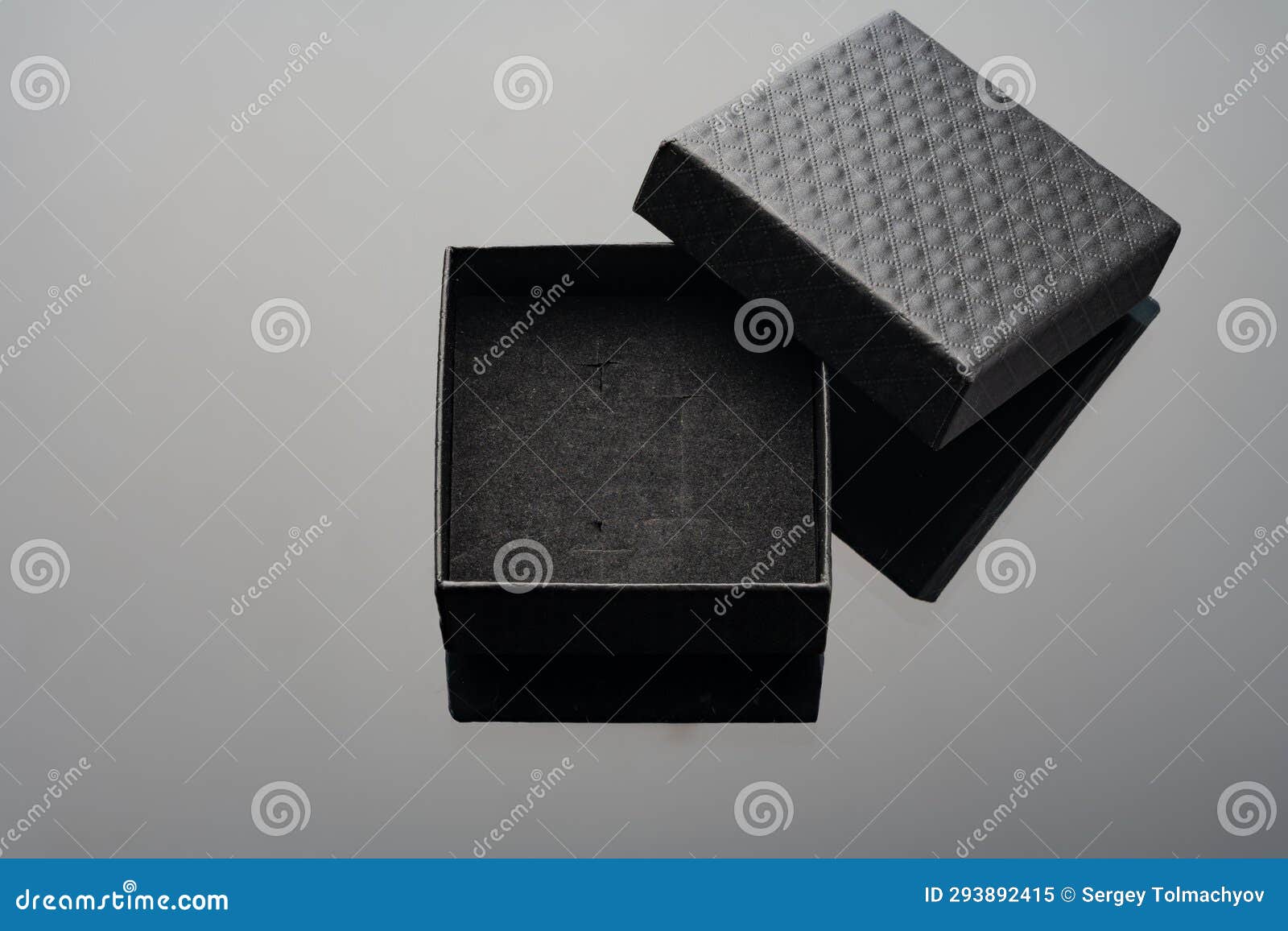 Empty Black Open Jewelry Box on Glass Background Close Up Stock Image ...
