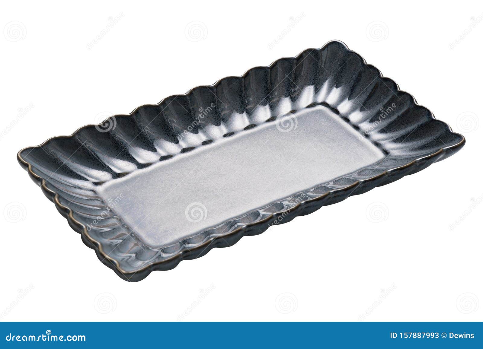 Empty Black Plate with Striped Edge, Rectangular Plate, Isolated on ...