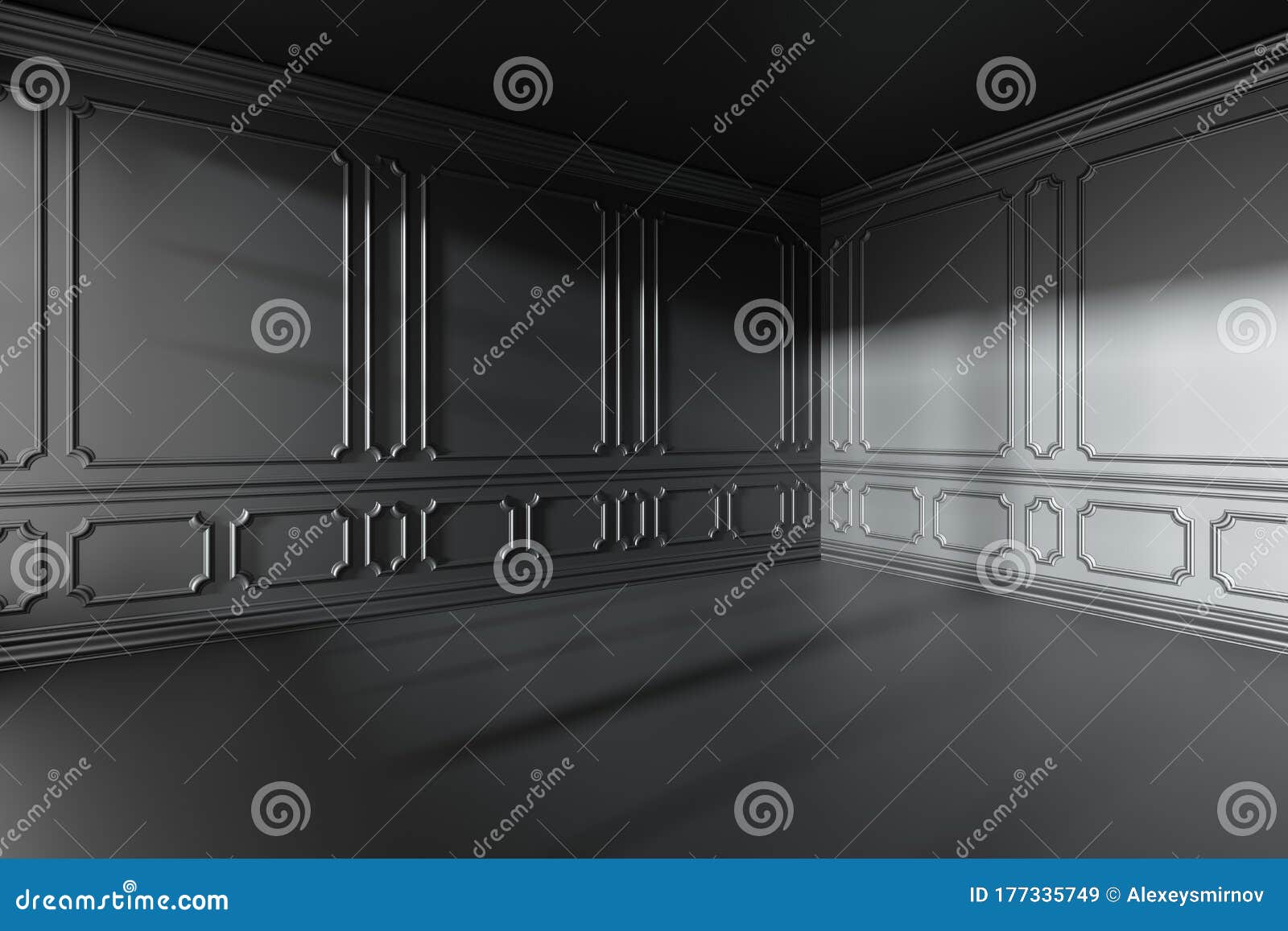 Empty Black Room with Classic Style Decor on Walls Stock Illustration ...