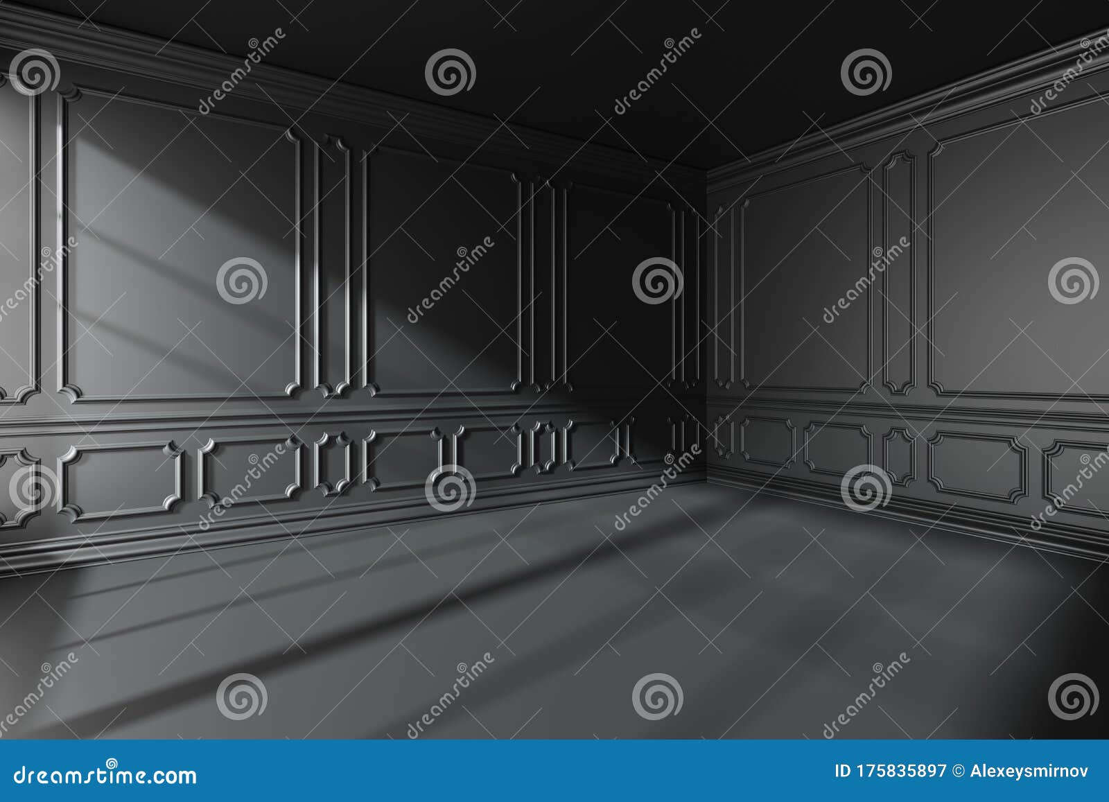 Empty Black Room with Classic Style Decor on Walls Stock Illustration ...