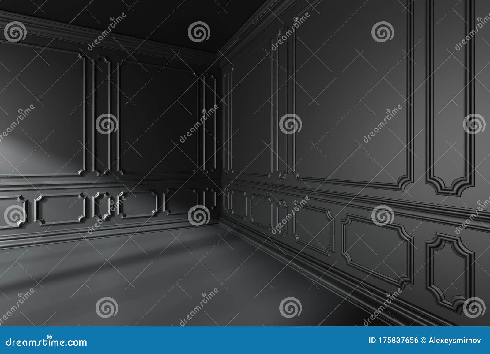 Empty Black Room with Classic Style Decor on Walls Stock Illustration ...