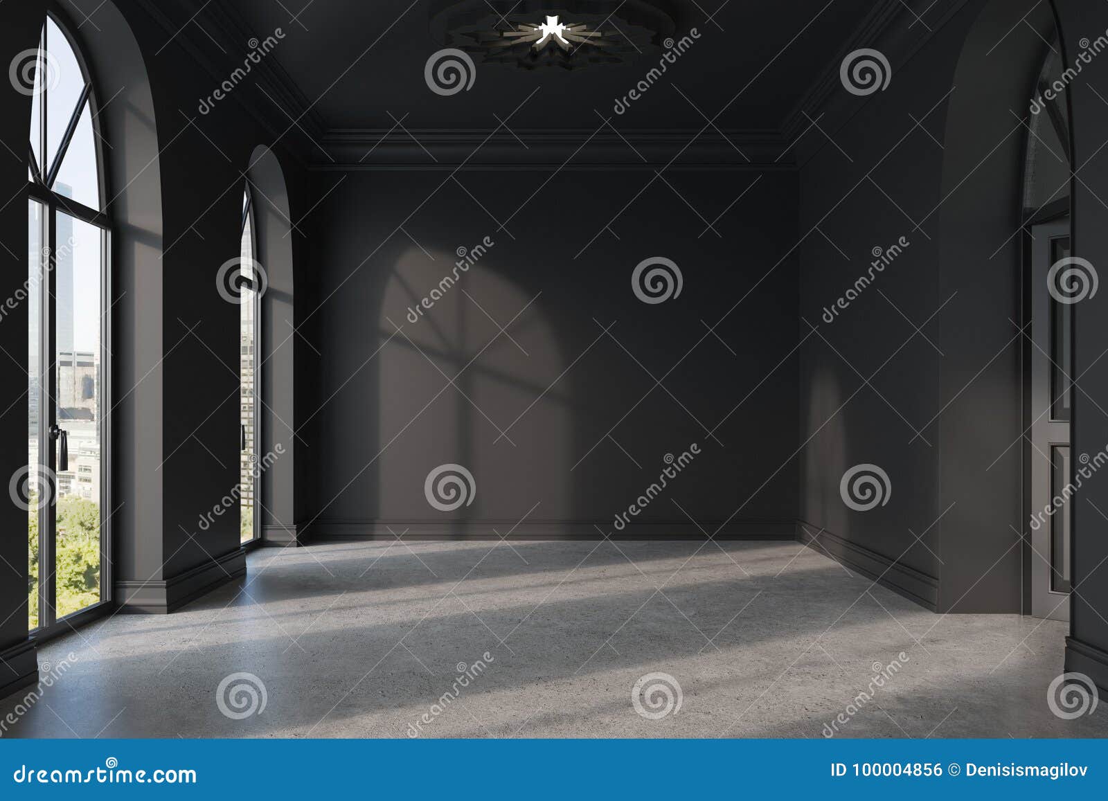 Empty Black Room with a Concrete Floor Stock Illustration ...