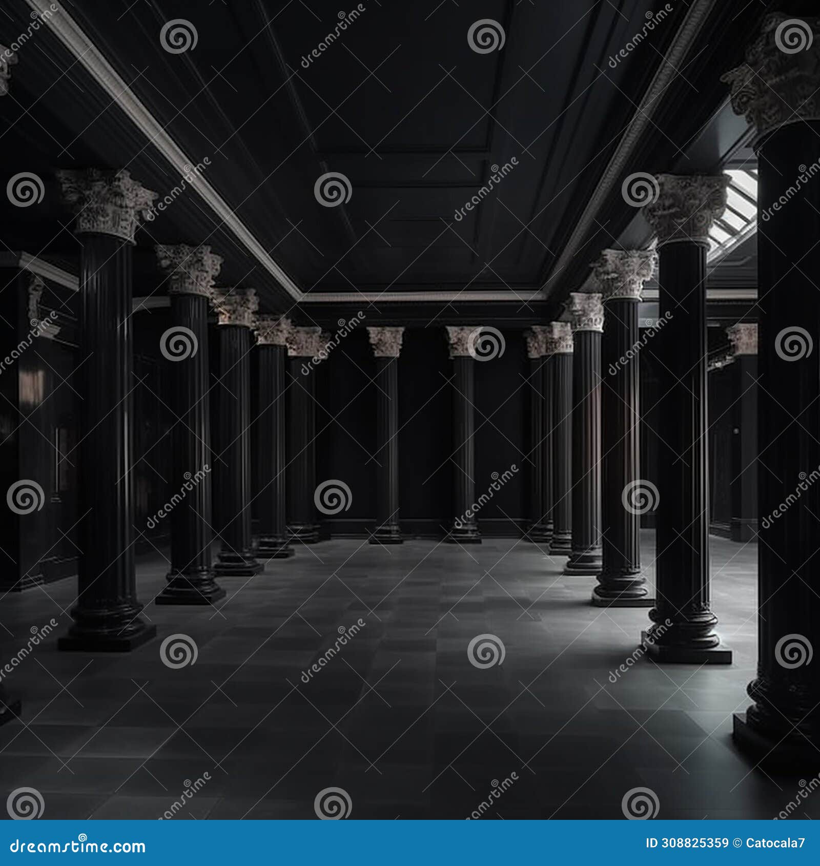 Empty Black Room Hall with Columns and Stucco on the Ceiling, Gothic ...