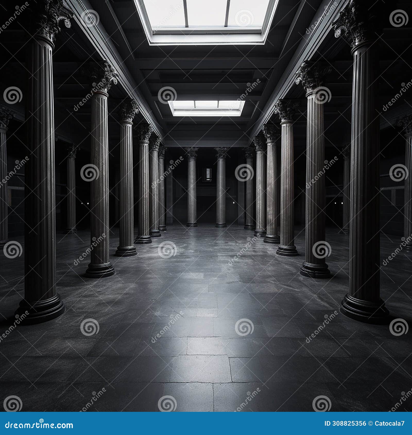 Empty Black Room Hall with Columns and Stucco on the Ceiling, Gothic ...
