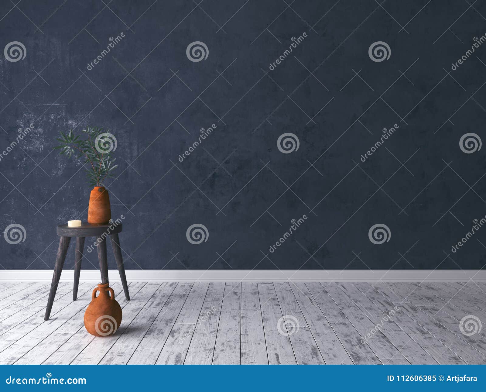 Empty Black Rustic Room with Old Stool Stock Image - Image of style ...