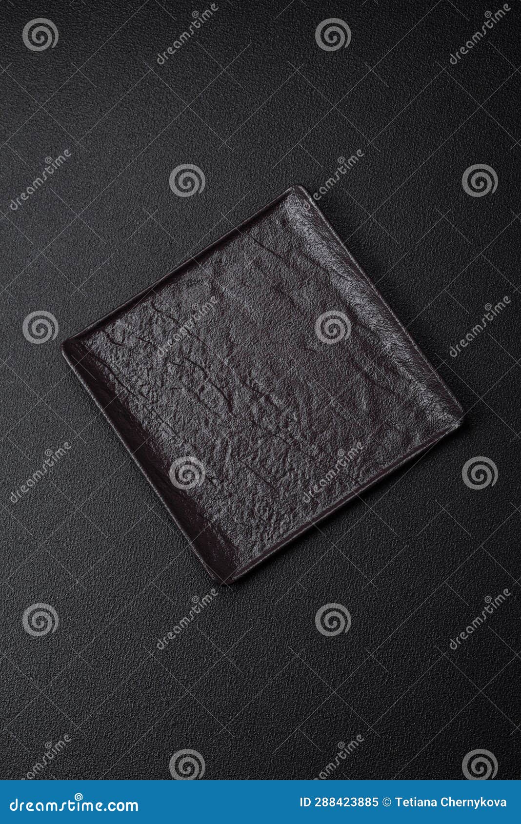 Empty Black Square Ceramic Plate on Dark Concrete Background Stock ...