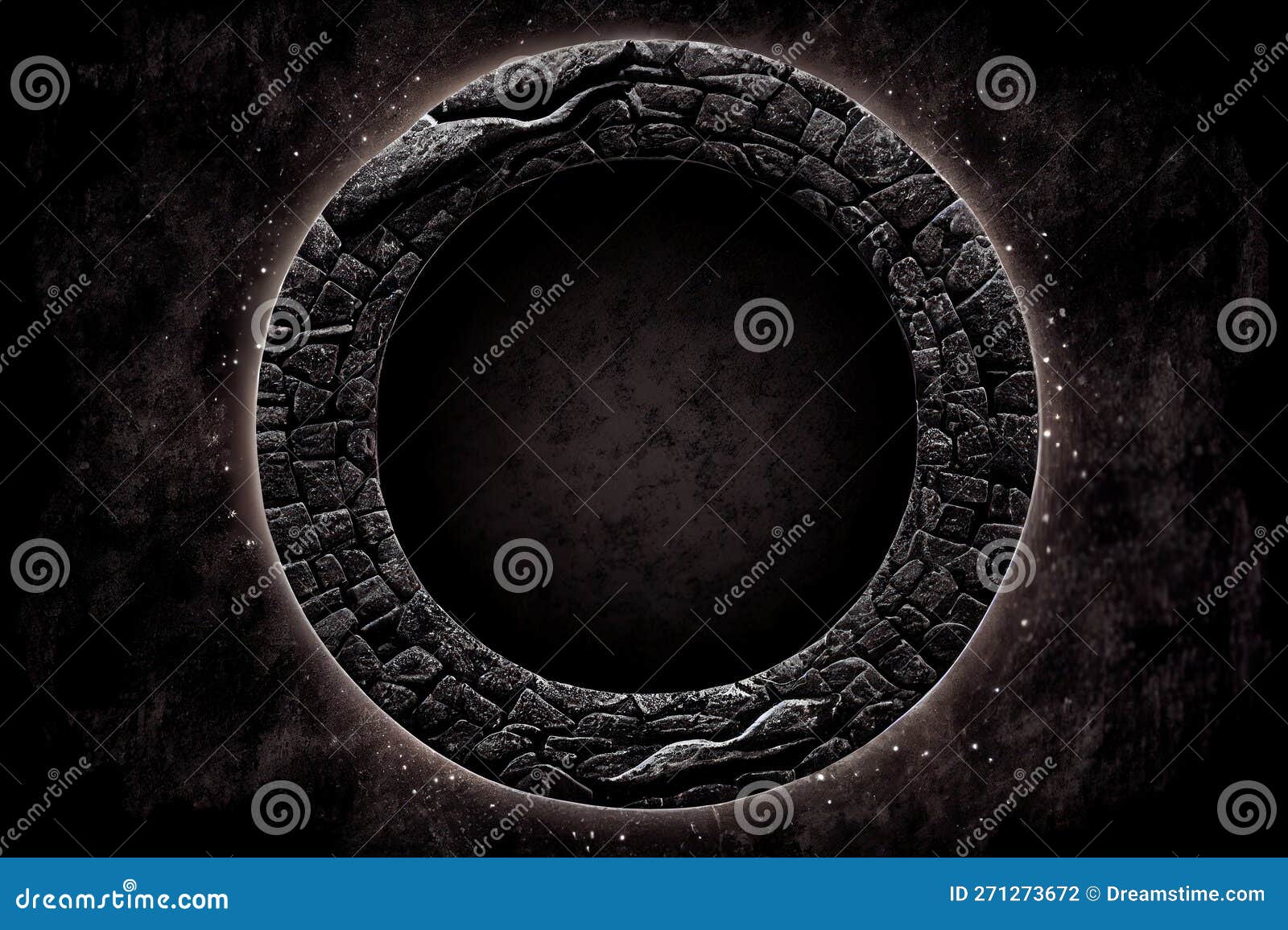 An Empty Black Stone Circle Frame on Black Background. Stock ...