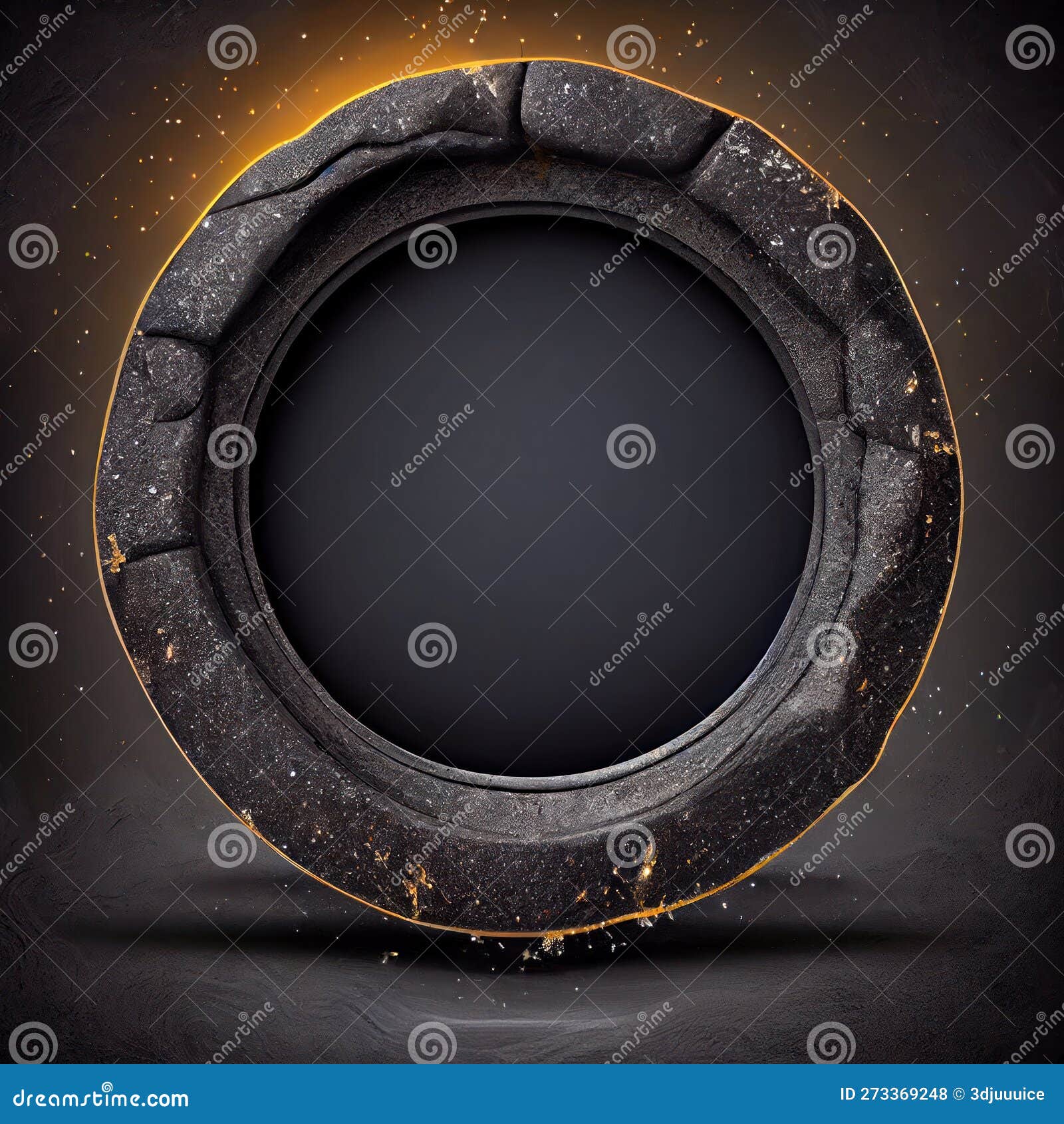 An Empty Black Stone Circle Frame on Black Background. Stock ...