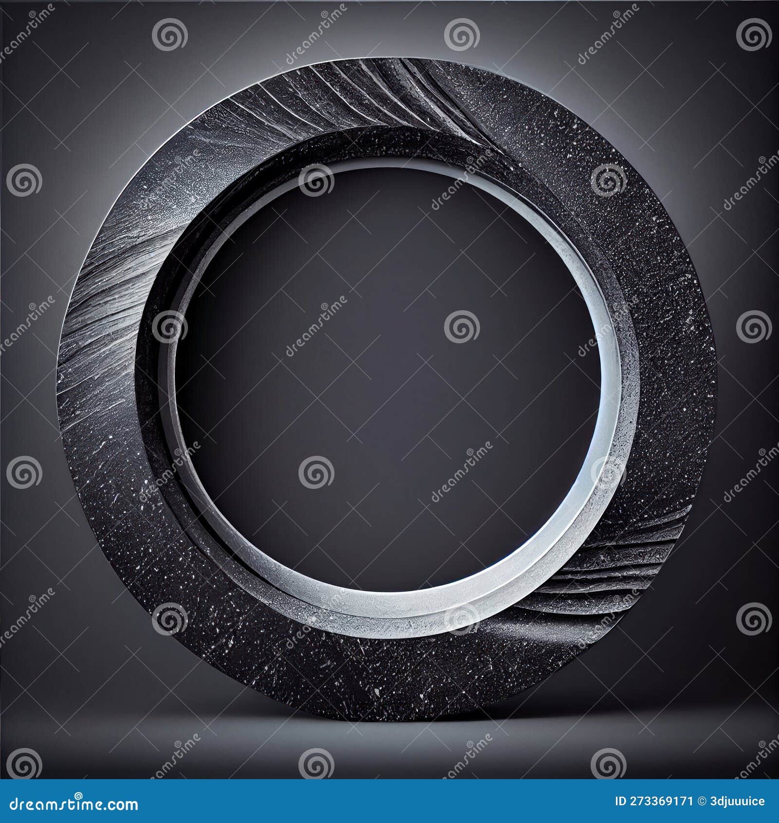 An Empty Black Stone Circle Frame on Black Background. Stock ...