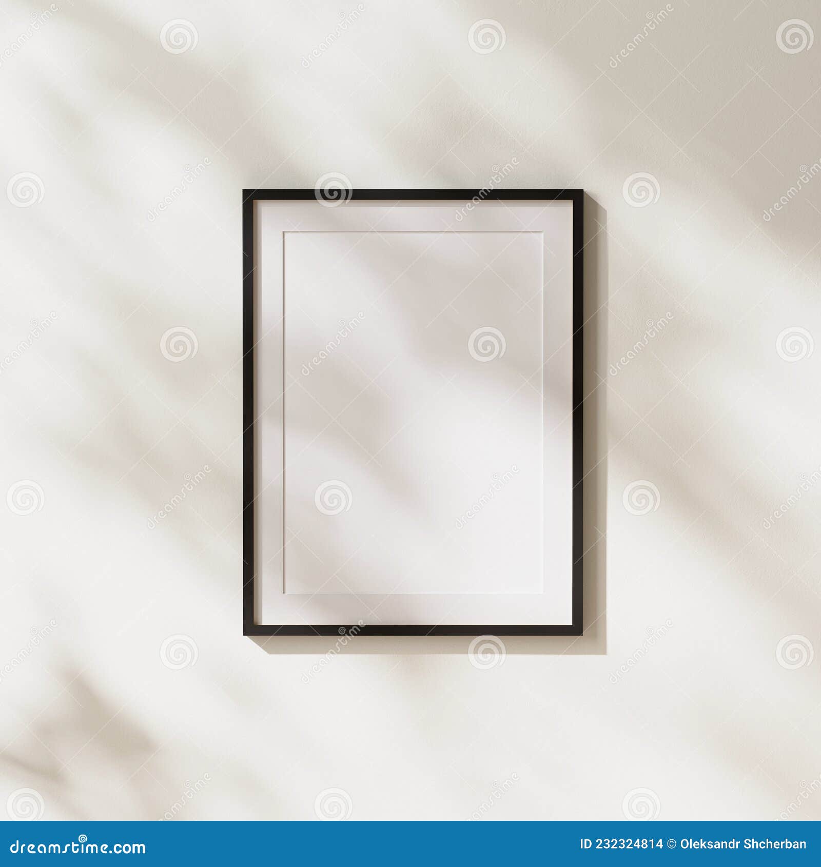 Empty Black Vertical Poster Frame with Mat Mock Up with Leaves Shadows ...