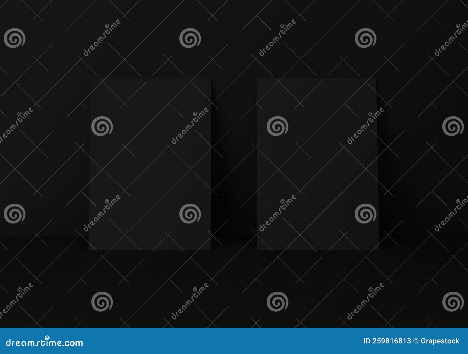 Empty 2 Black Vertical Rectangle A4 Paper Sheet Mockup, 3D Rendering ...
