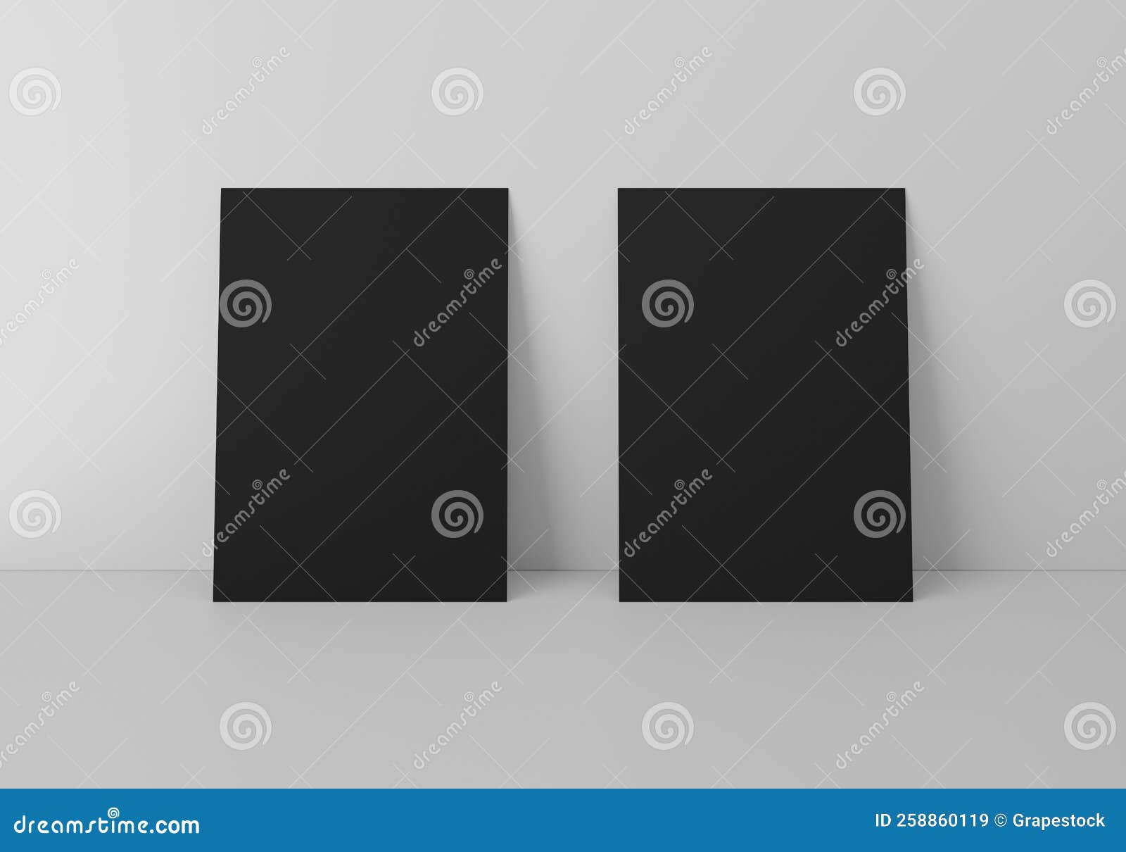 Empty 2 Black Vertical Rectangle A4 Paper Sheet Mockup Stock ...