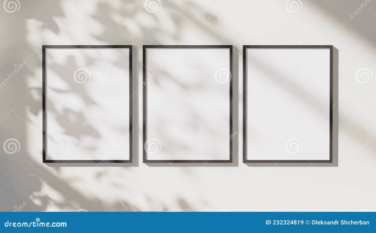 Empty Black Vertical Rectangular Frames Mock Up with Leaves Shadows and ...