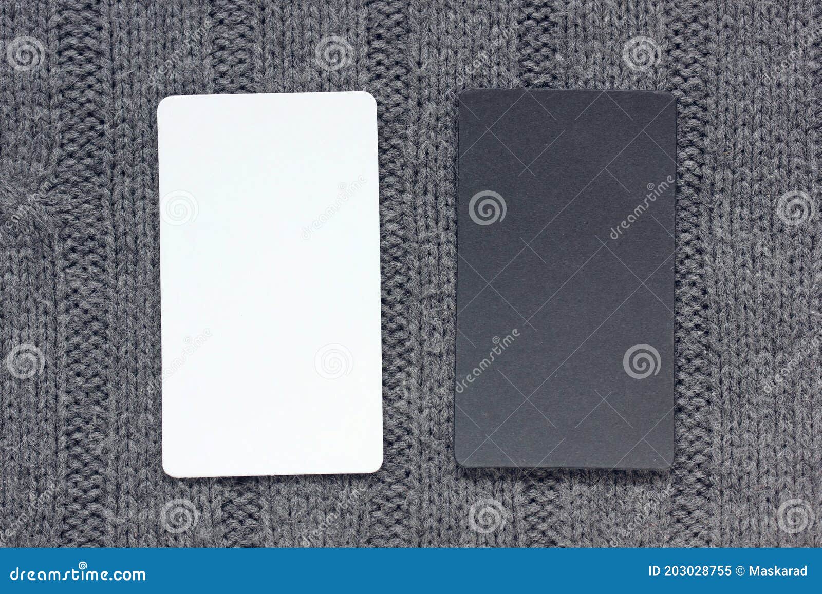 Empty Black and White Card on a Knitted Gray Background Stock Image ...