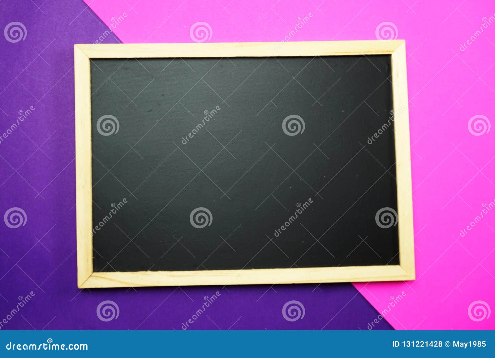 Empty Blackboard on Pink and Purple Background Flat Lay Stock Photo ...