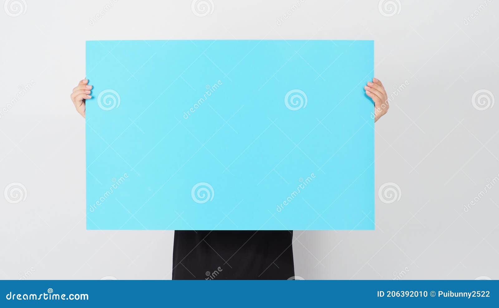 The Empty Blank Blue Color Billboard Paper in Man Hand on White ...