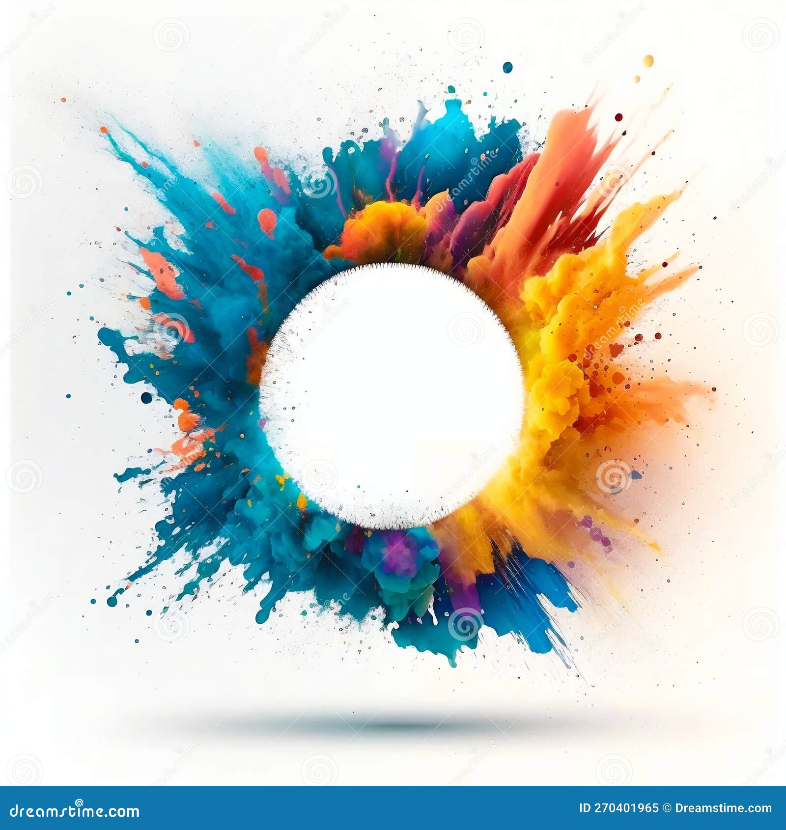 Empty Blank Circle Frame with Colorful Powder Paint Explosion ...