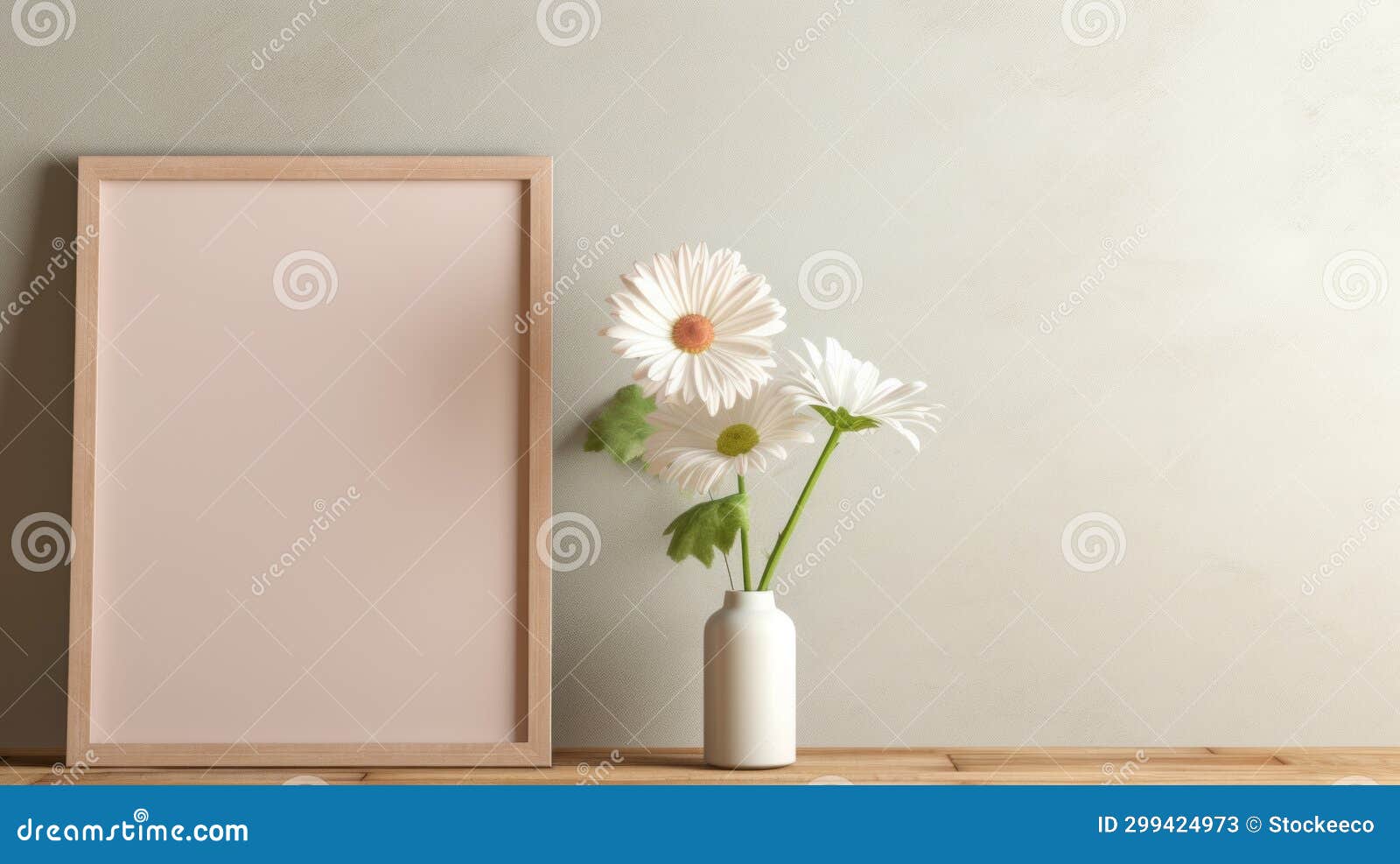 Empty Blank Frame and Daisy Vase on Table - 3d Rendered Illustration ...
