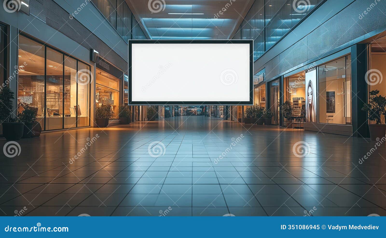 Empty Blank LED Screen Billboard in Mall Corridor in Front of Cosmetics ...